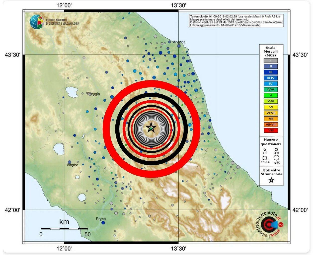 Aggiornamento evento sismico a Norcia in tre anni 110.800 scosse